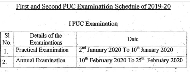 Karnataka First PUC Time Table 2020 Out | Karnataka 1st PUC Time Table
